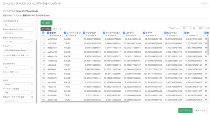 データタイプを指定して、CSVやExcelのファイルをインポートする方法