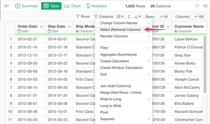 How to Select/Remove Columns