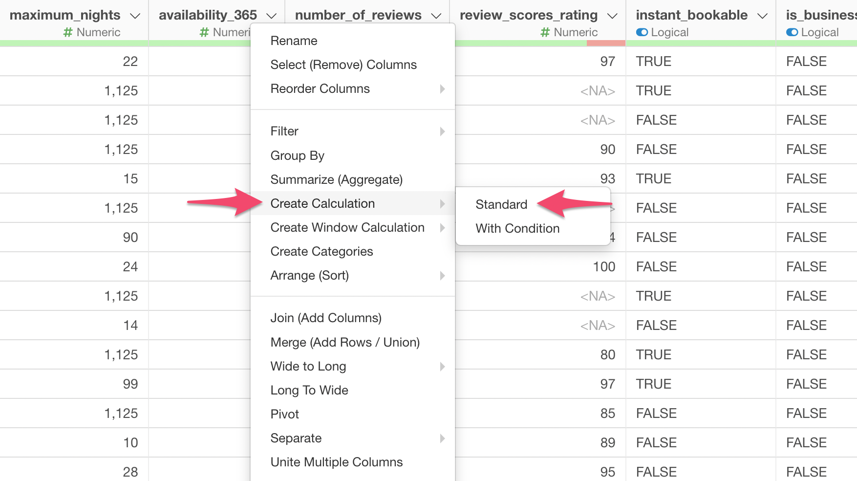 This will open 'Create Calculation' dialog with the 'availability_365' column name being ...