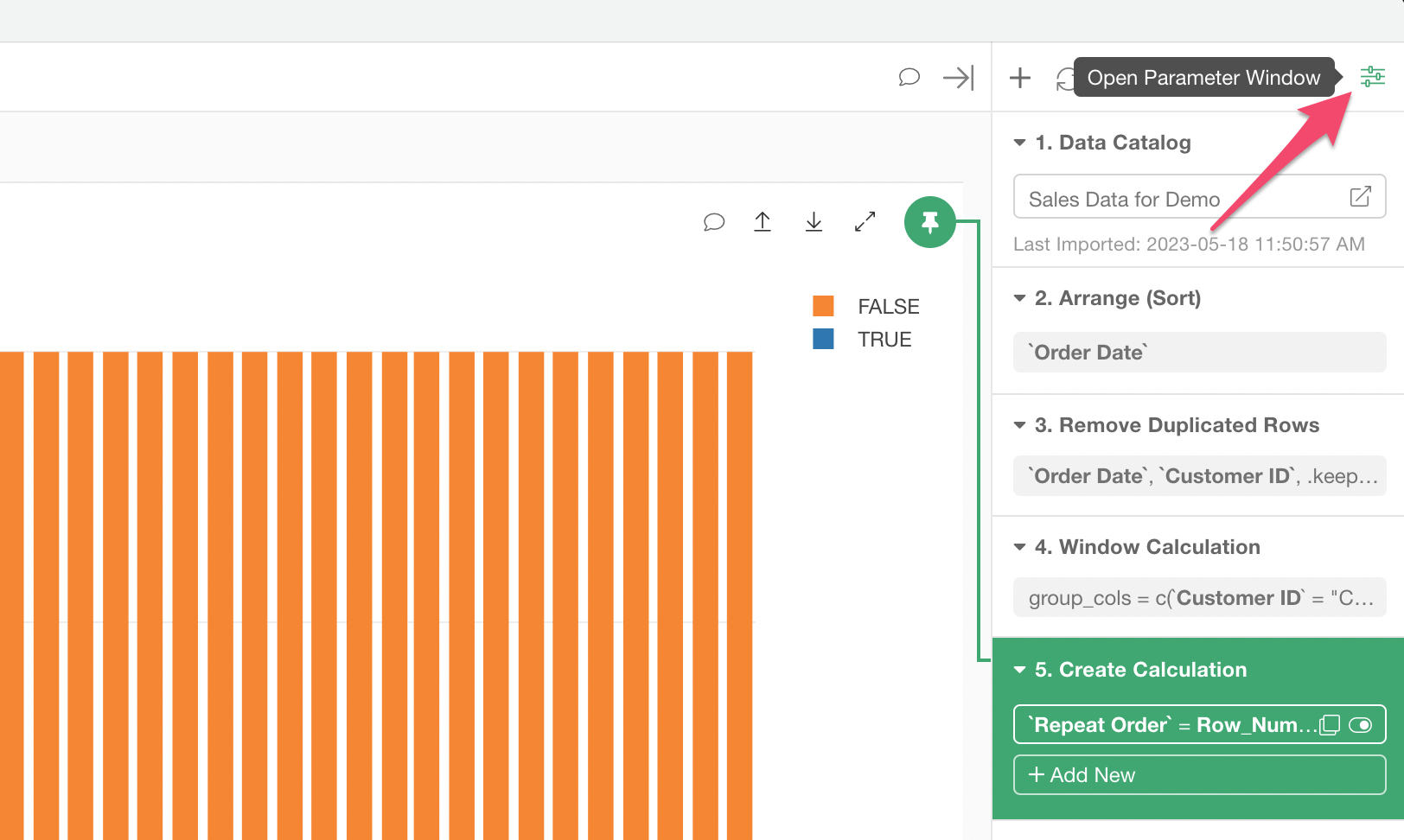 This will open the Parameter pane, at this point it's empty.