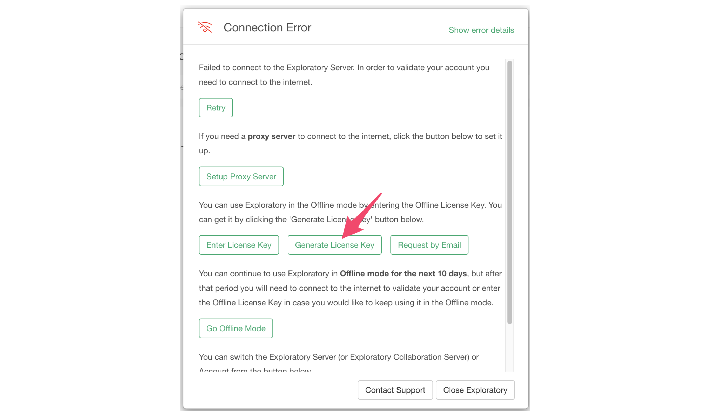 Once you generate your Offline License Key, click the Enter License Key button