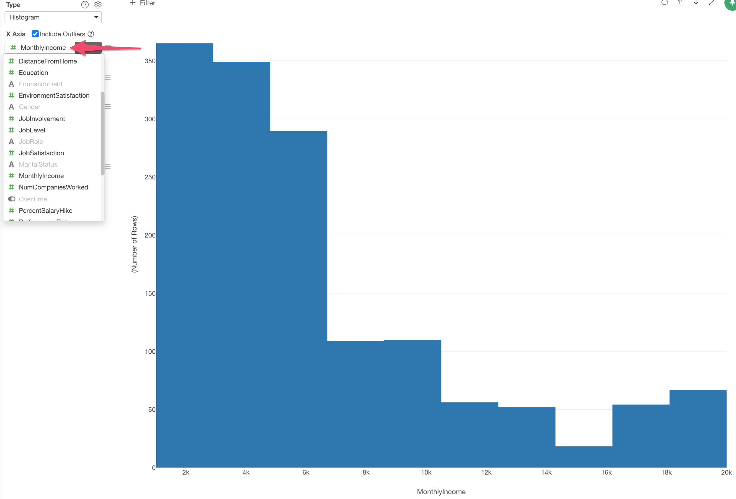 First, select 'Histogram' from the Chart type, then select 'Monthly ...